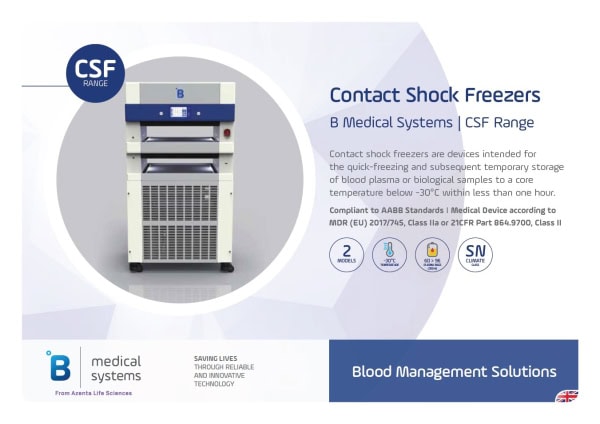 Blood Plasma Contact Shock Freezers: Fast-Freeze to -30°C - B Medical ...